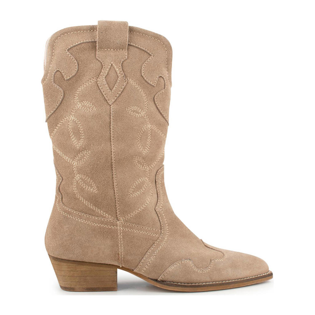 PS Poelman MOCO suède cowboylaarzen beige | wehkamp