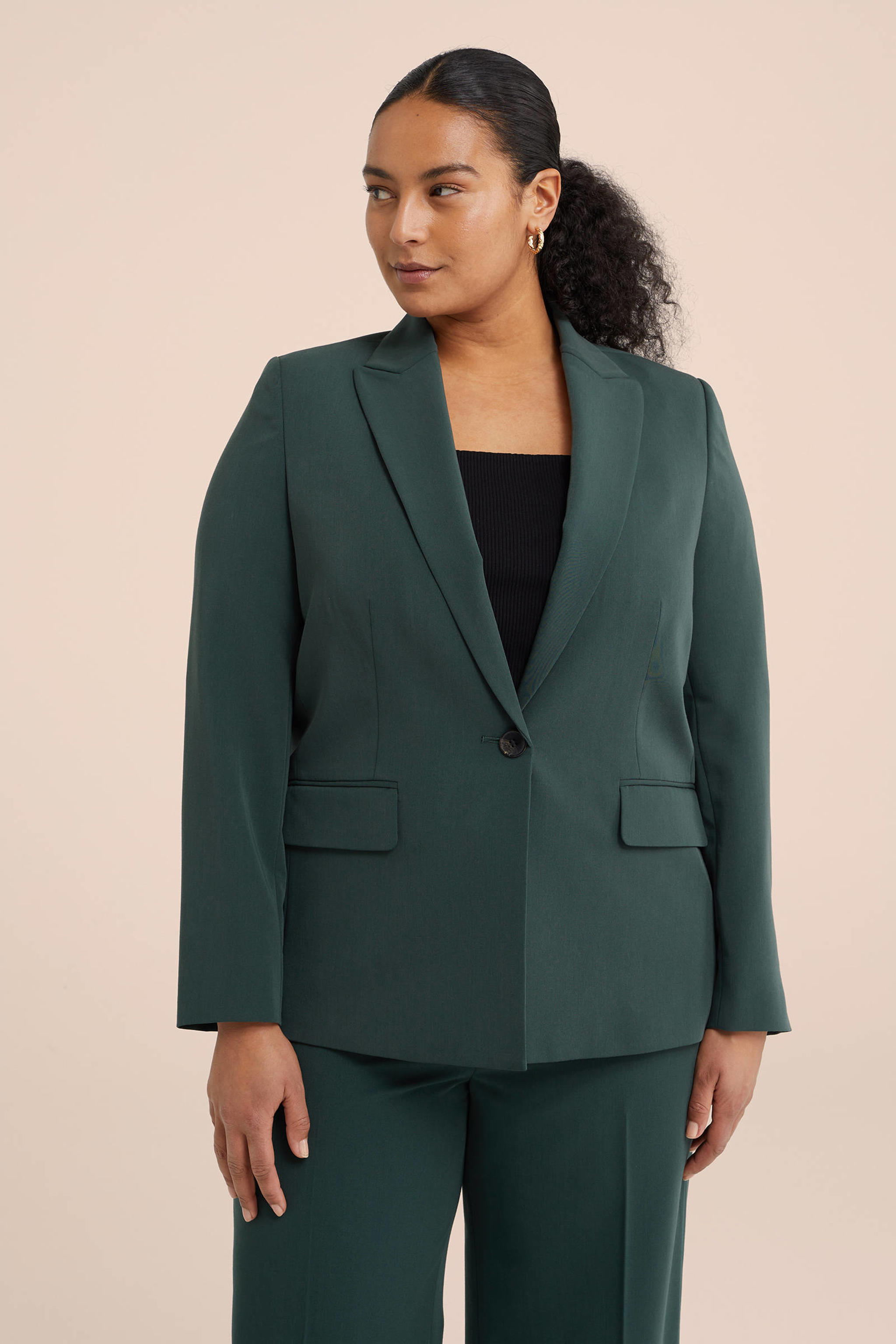 WE Fashion Curve aansluitende blazer donkergroen | wehkamp