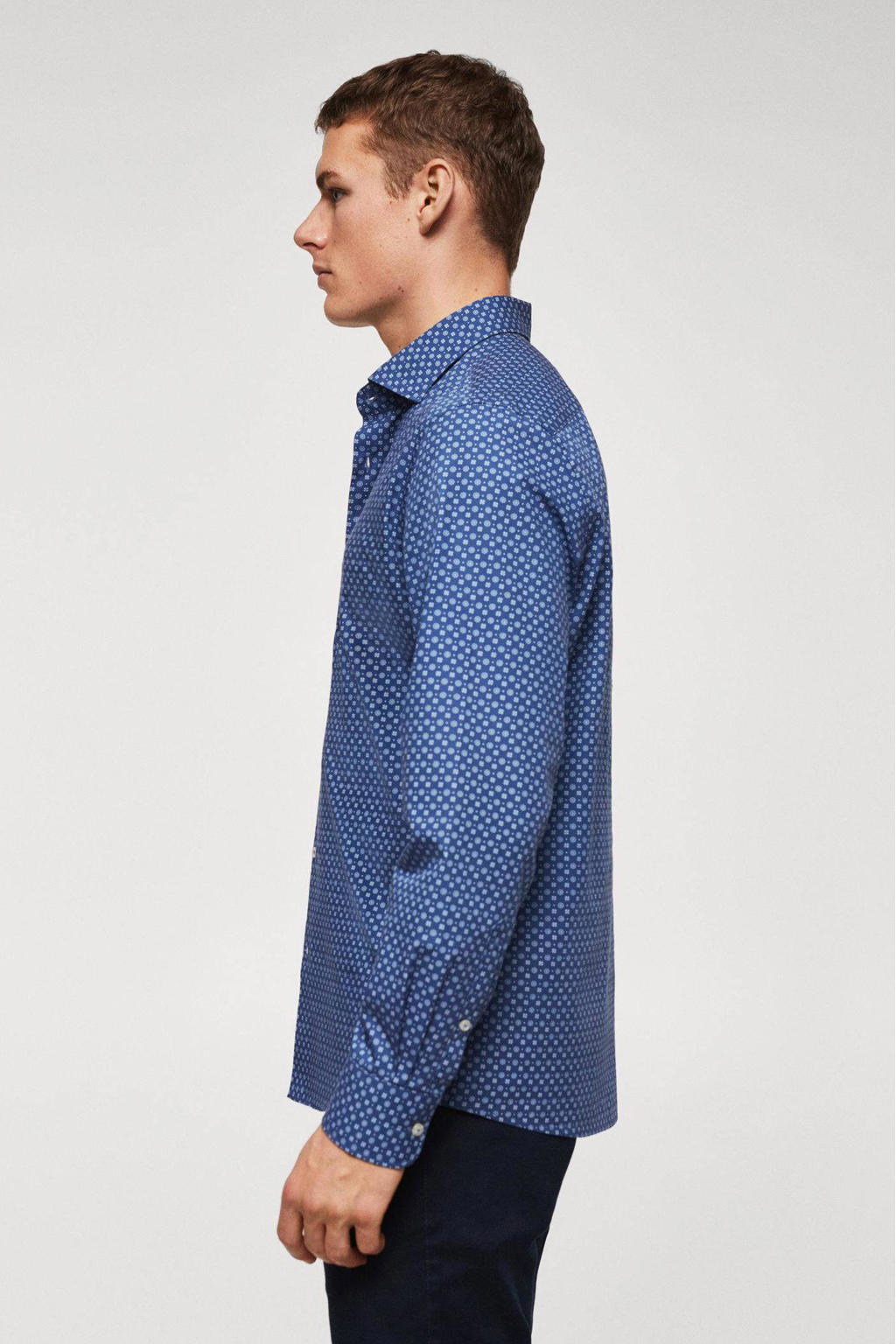 Mango Man regular fit overhemd met all over print middenblauw | wehkamp