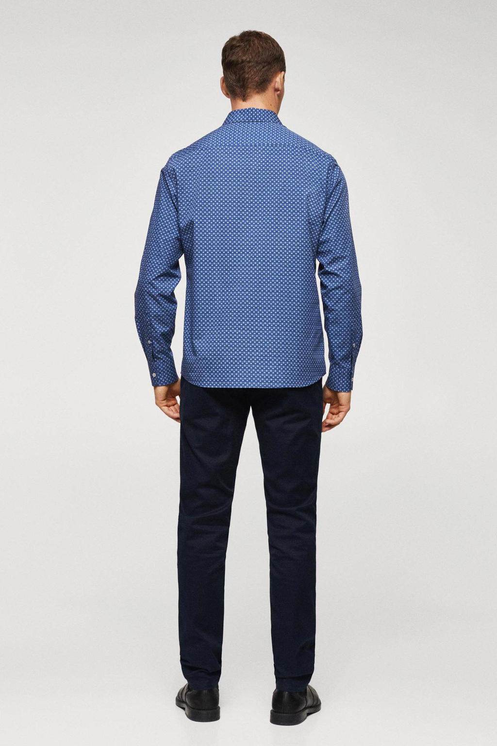Mango Man regular fit overhemd met all over print middenblauw | wehkamp