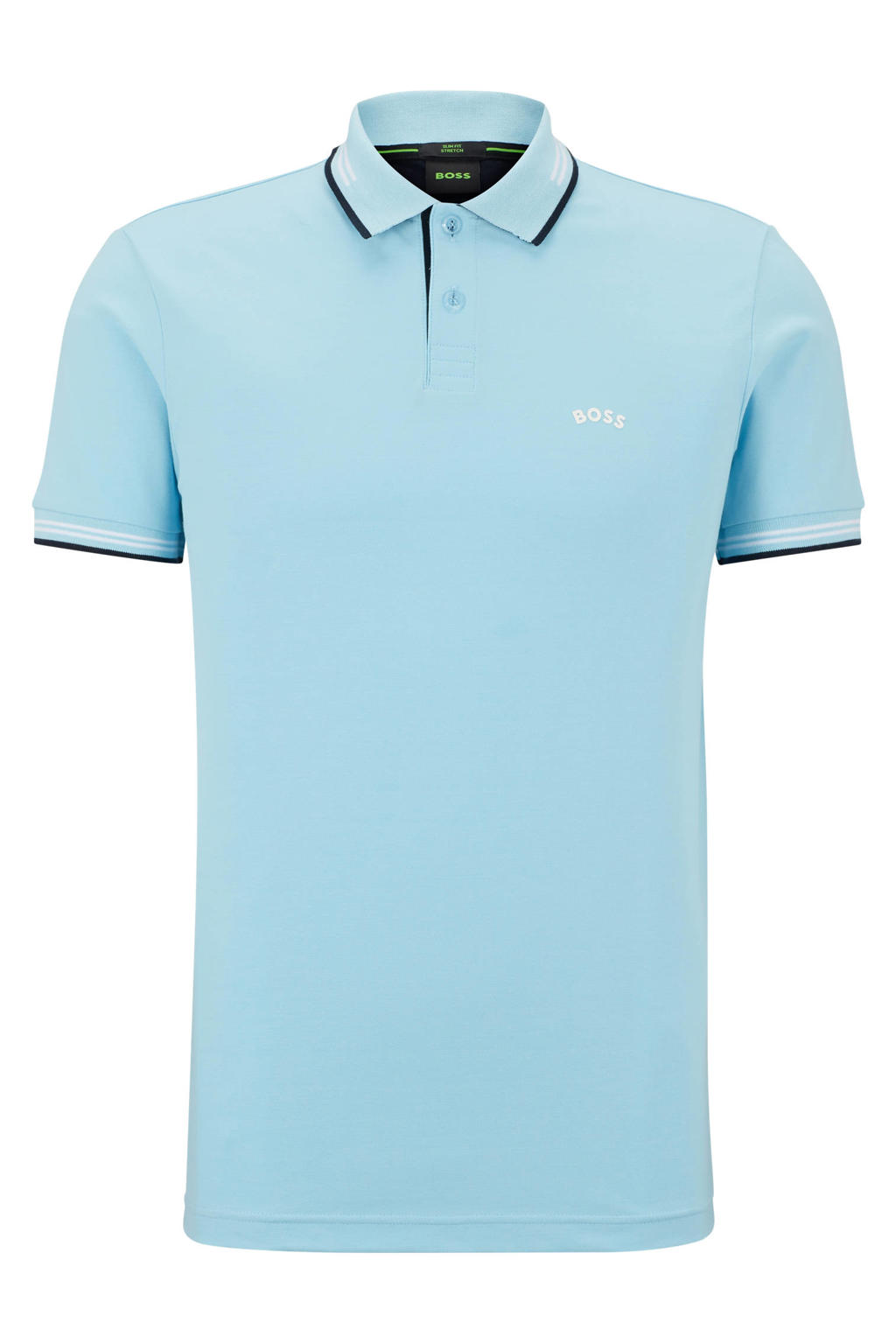 BOSS slim fit polo met contrastbies light pastel blue | wehkamp