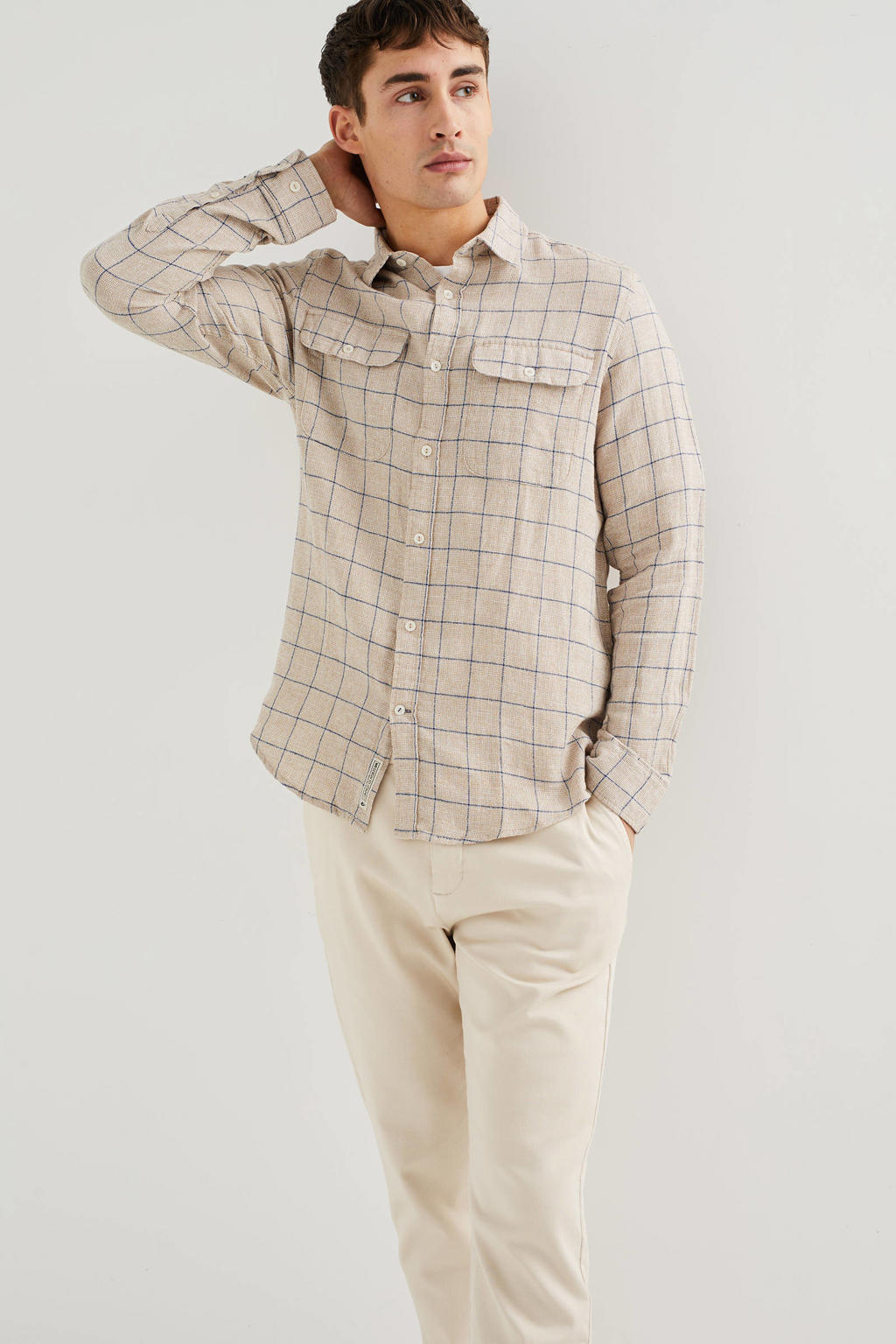 WE Fashion geruit regular fit overshirt met linnen faded teak | wehkamp