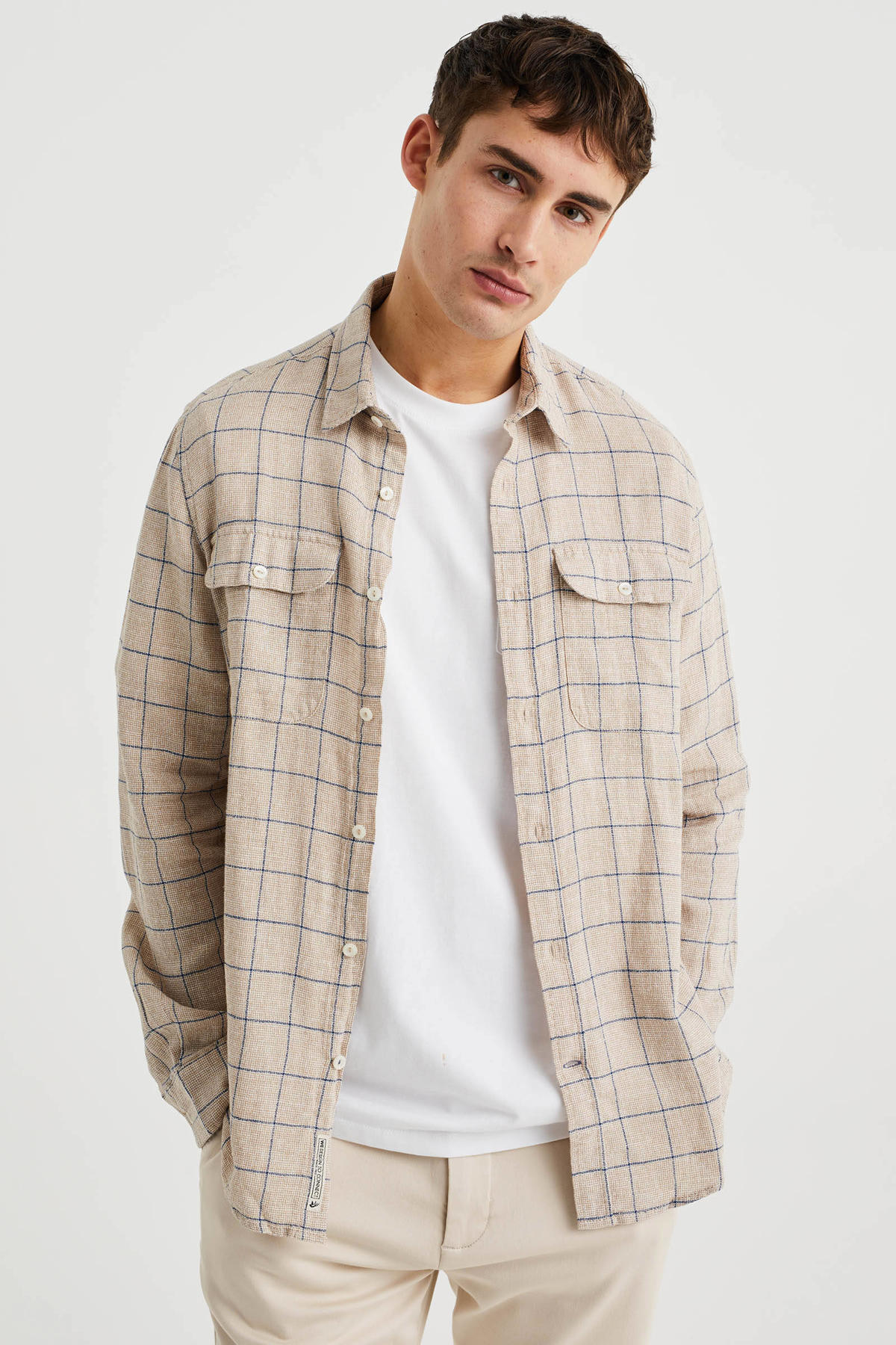 WE Fashion geruit regular fit overshirt met linnen faded teak | wehkamp