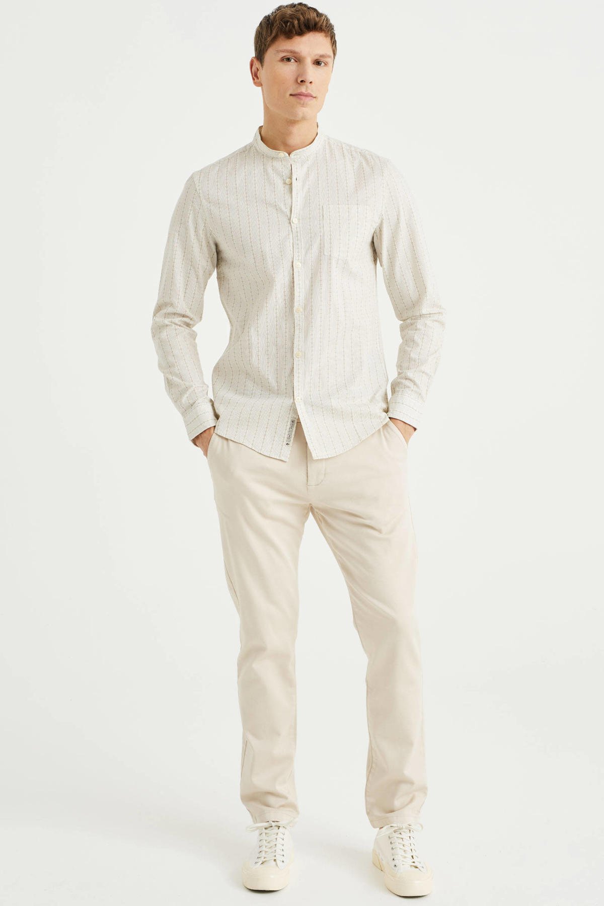 WE Fashion gestreept slim fit overhemd faded teak | wehkamp