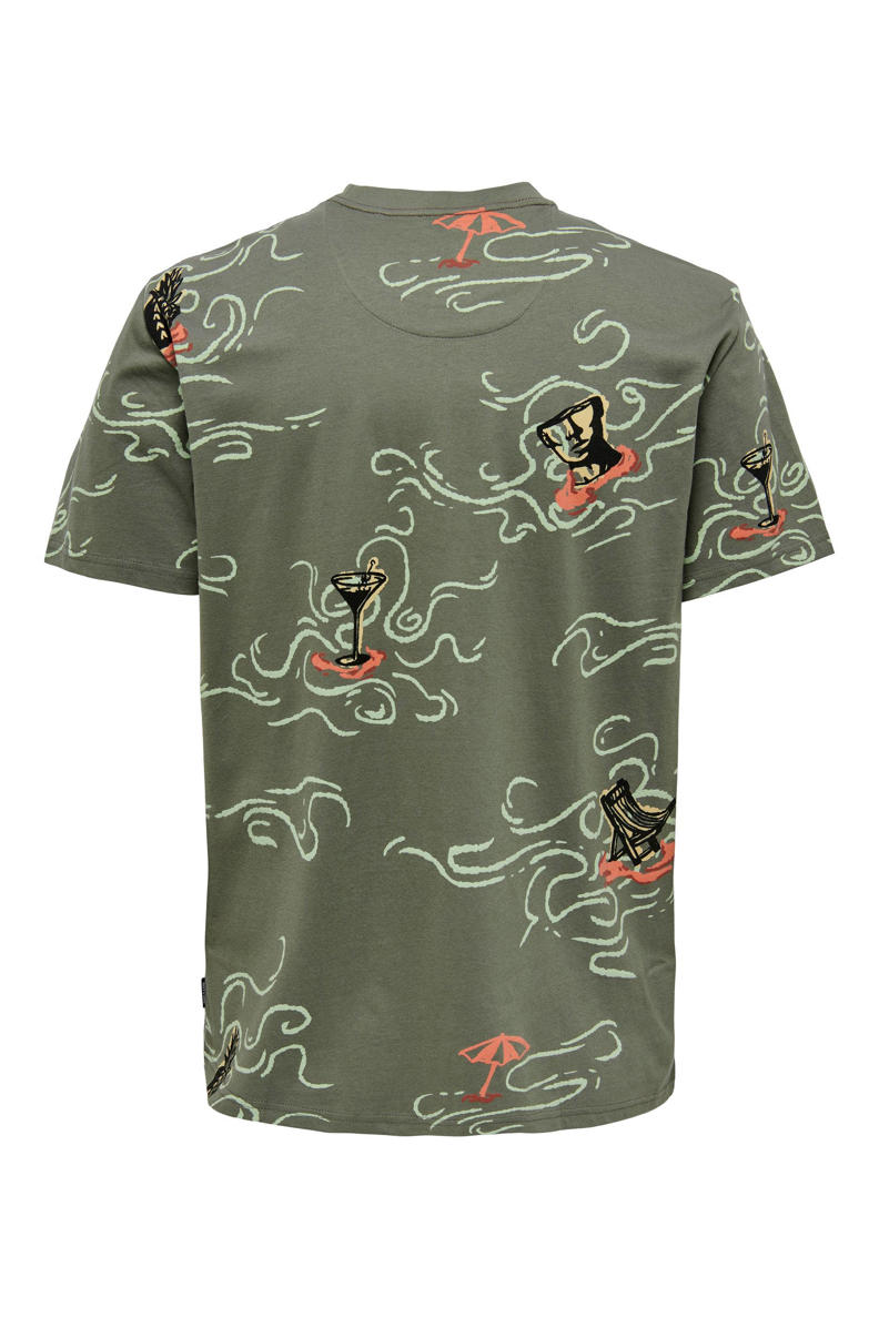 ONLY & SONS regular fit T-shirt ONSPEDRO met all over print castor gray ...