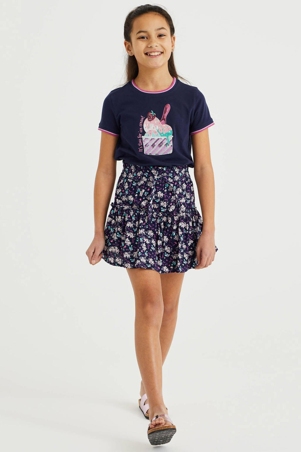 WE Fashion rok met all over print donkerblauw/paars | wehkamp