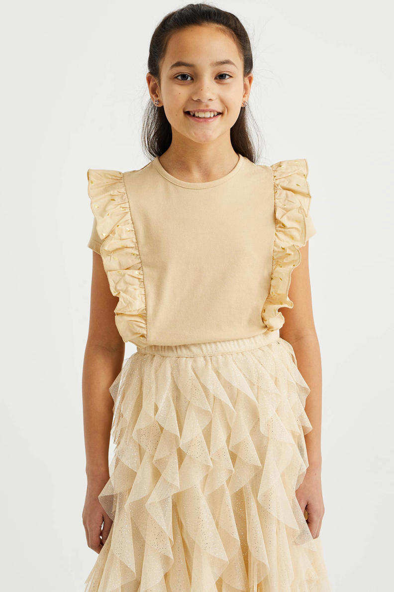 WE Fashion T-shirt met ruches oranje | wehkamp