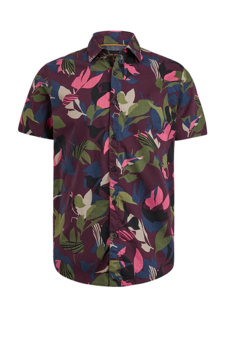 PME Legend linnen regular fit overhemd met all over print bordeaux ...