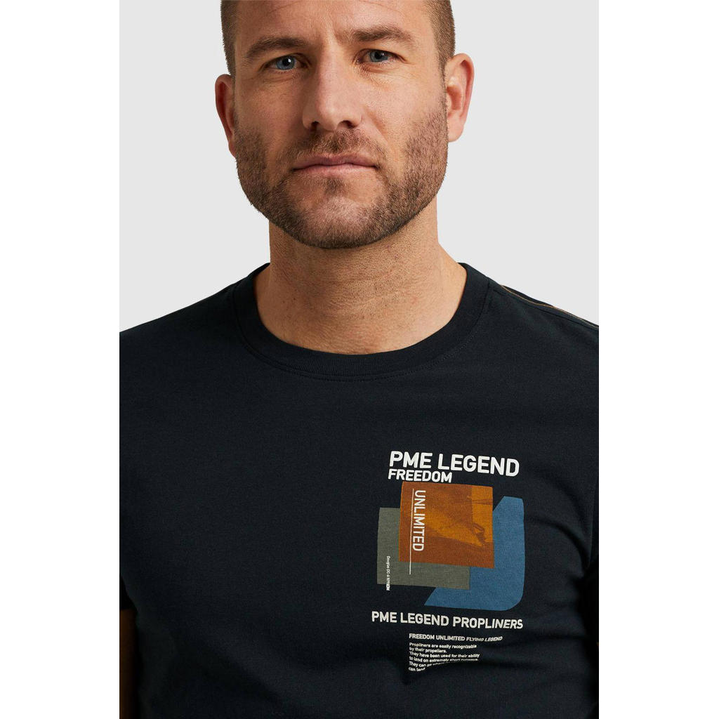 PME Legend regular fit T-shirt met printopdruk donkerblauw | wehkamp