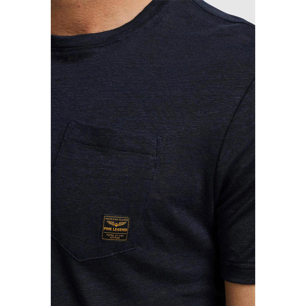 PME Legend linnen regular fit T-shirt donkerblauw | wehkamp