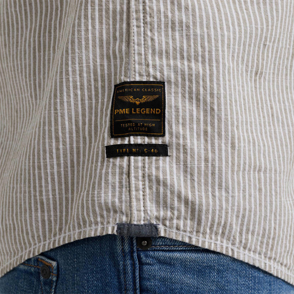 PME Legend gestreept regular fit overhemd beige | wehkamp
