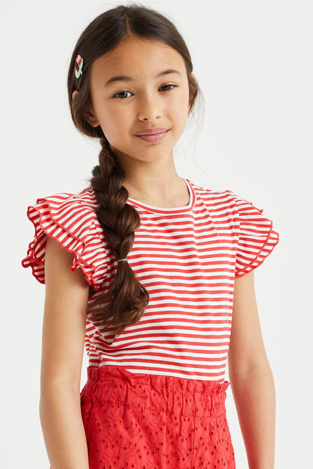 WE Fashion gestreept T-shirt rood/wit | wehkamp