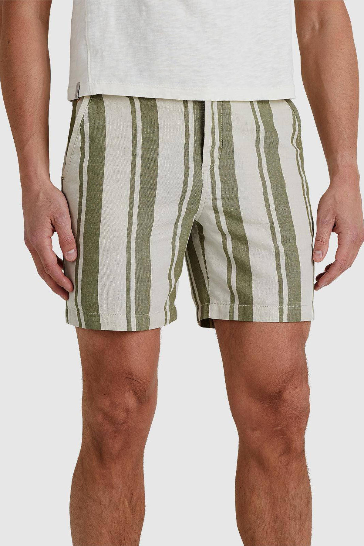 Cast Iron gestreepte slim fit short met linnen groen | wehkamp