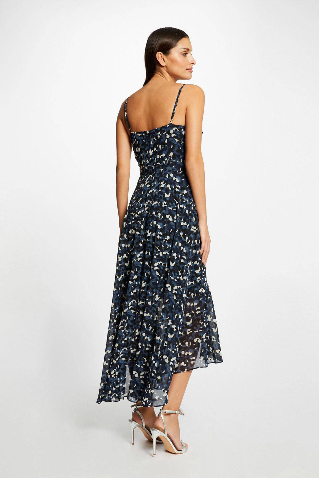 Morgan semi-transparante jurk met all over print en ruches blauw/ zwart | wehkamp