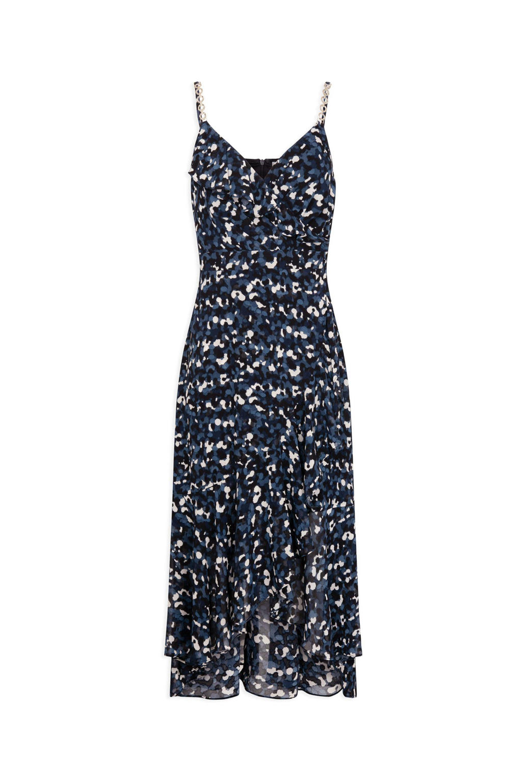 Morgan semi-transparante jurk met all over print en ruches blauw/ zwart | wehkamp