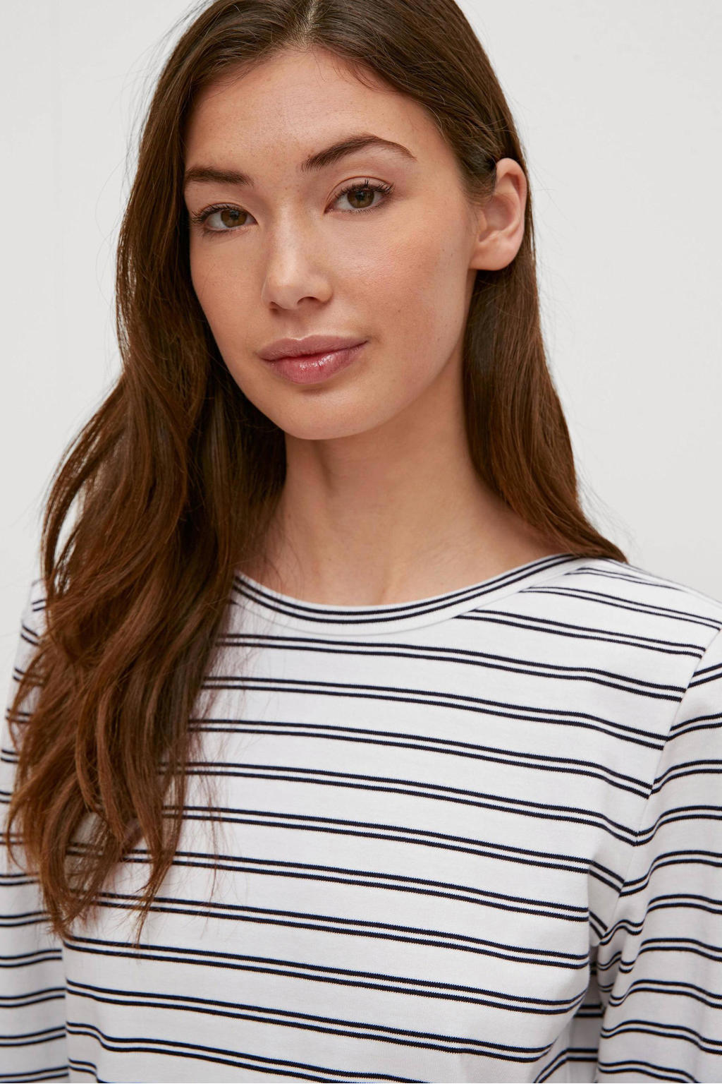 comma casual identity gestreepte longsleeve donkerblauw/wit | wehkamp