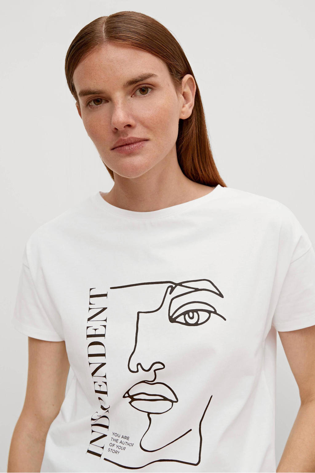 comma T-shirt met printopdruk wit | wehkamp