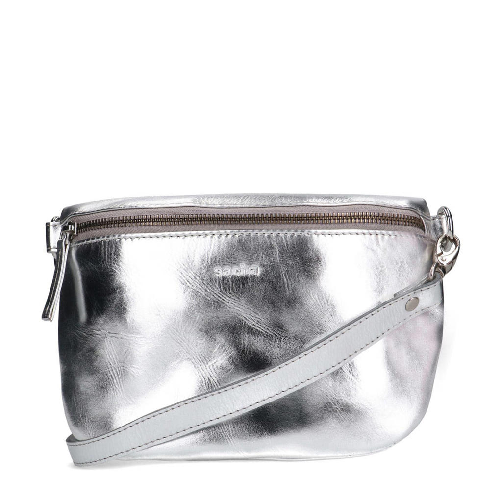 Sacha metallic leren crossbody tas zilverkleurig | wehkamp