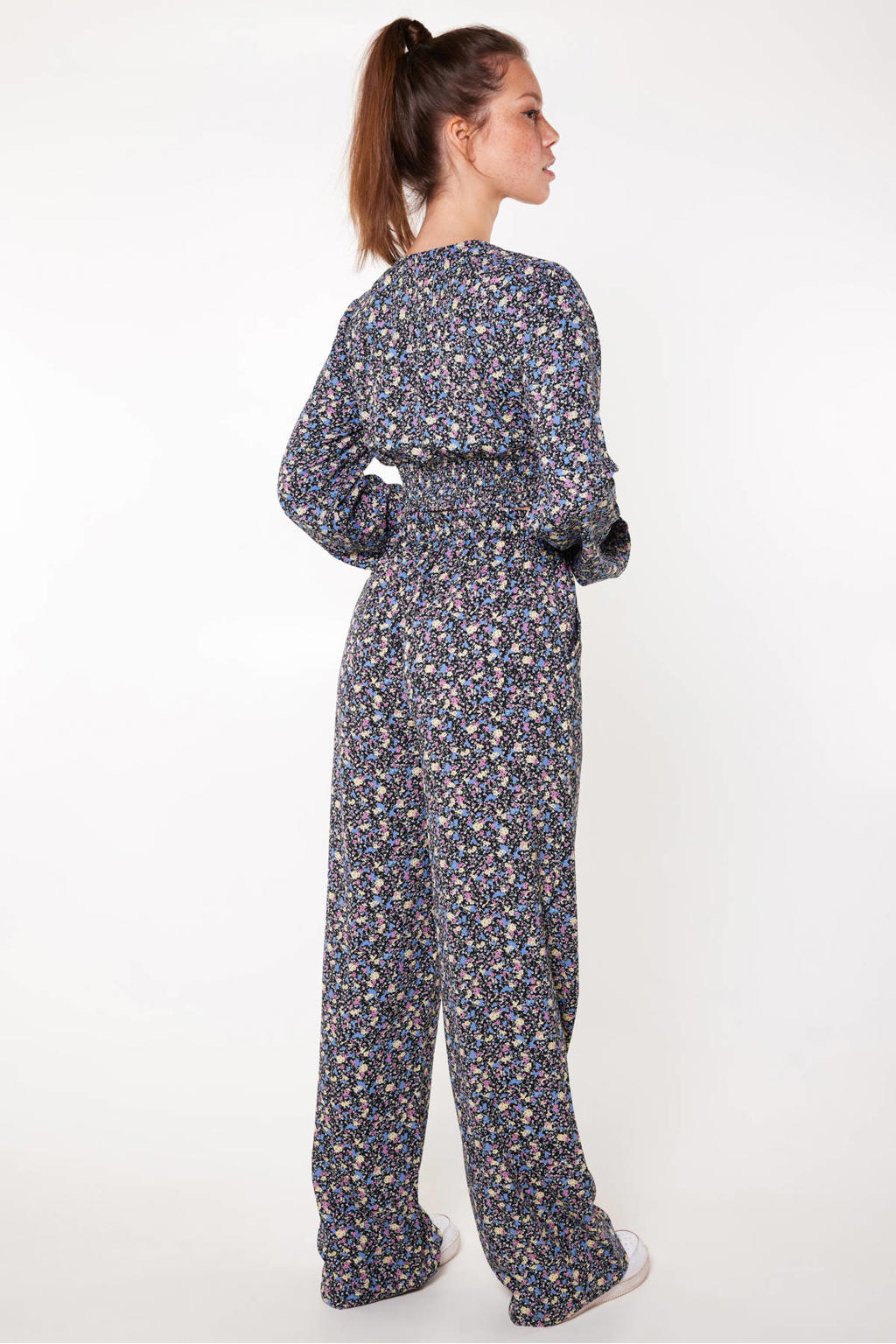America Today gebloemde loose fit broek Pixie van polyester zwart/blauw ...