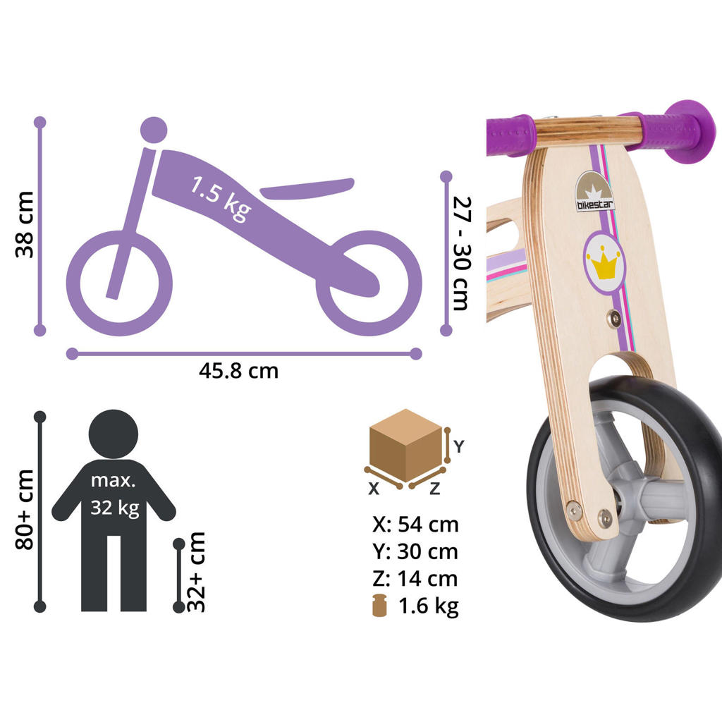 BikeStar mini loopfiets 2 in 1, hout, lila | wehkamp
