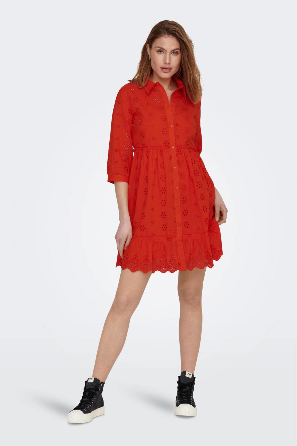 Wehkamp x ONLY Denise Anna's blousejurk ONLRACHEL met volant oranje ...