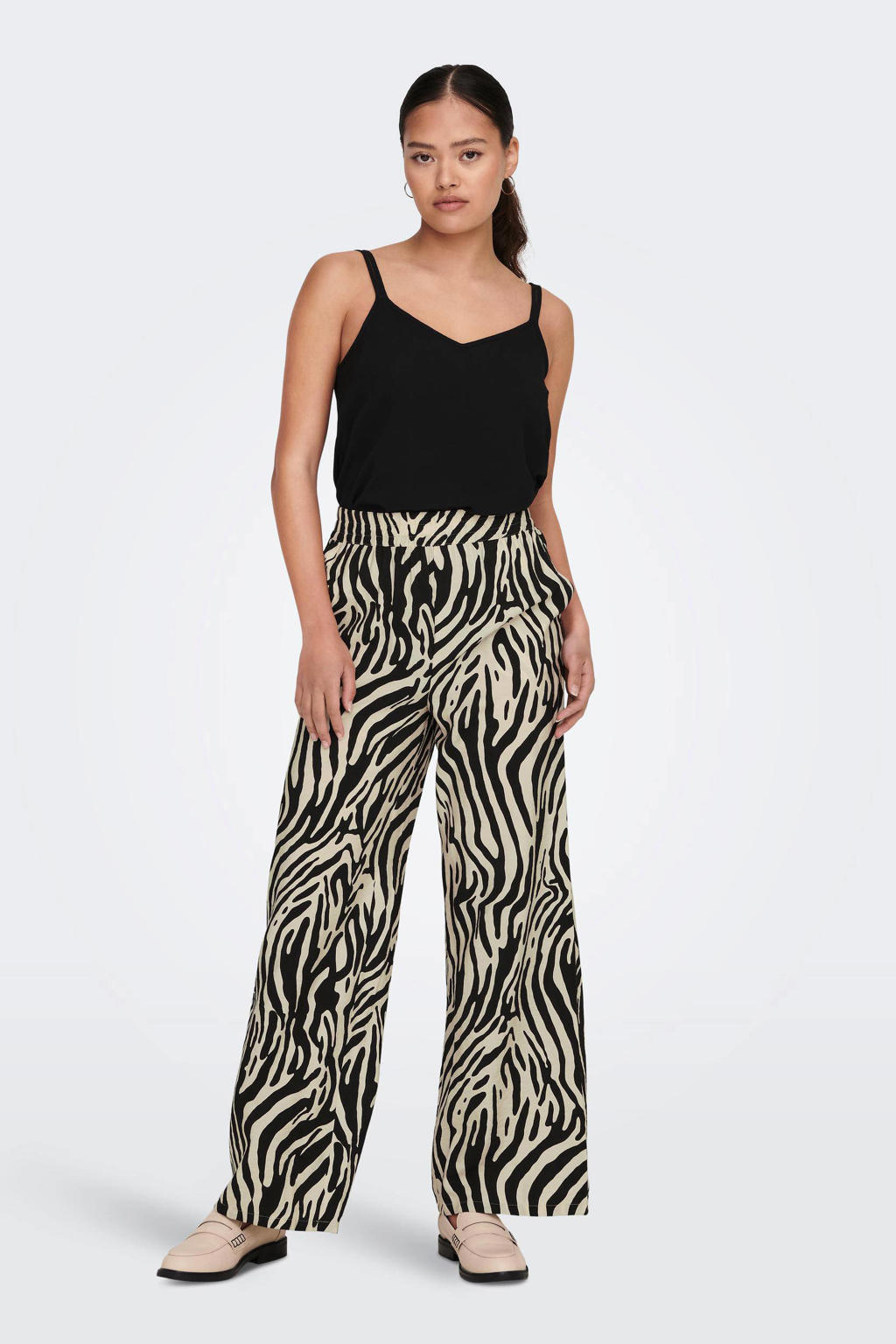JDY wide leg broek JDYCAMILLE met zebraprint zand/zwart | wehkamp
