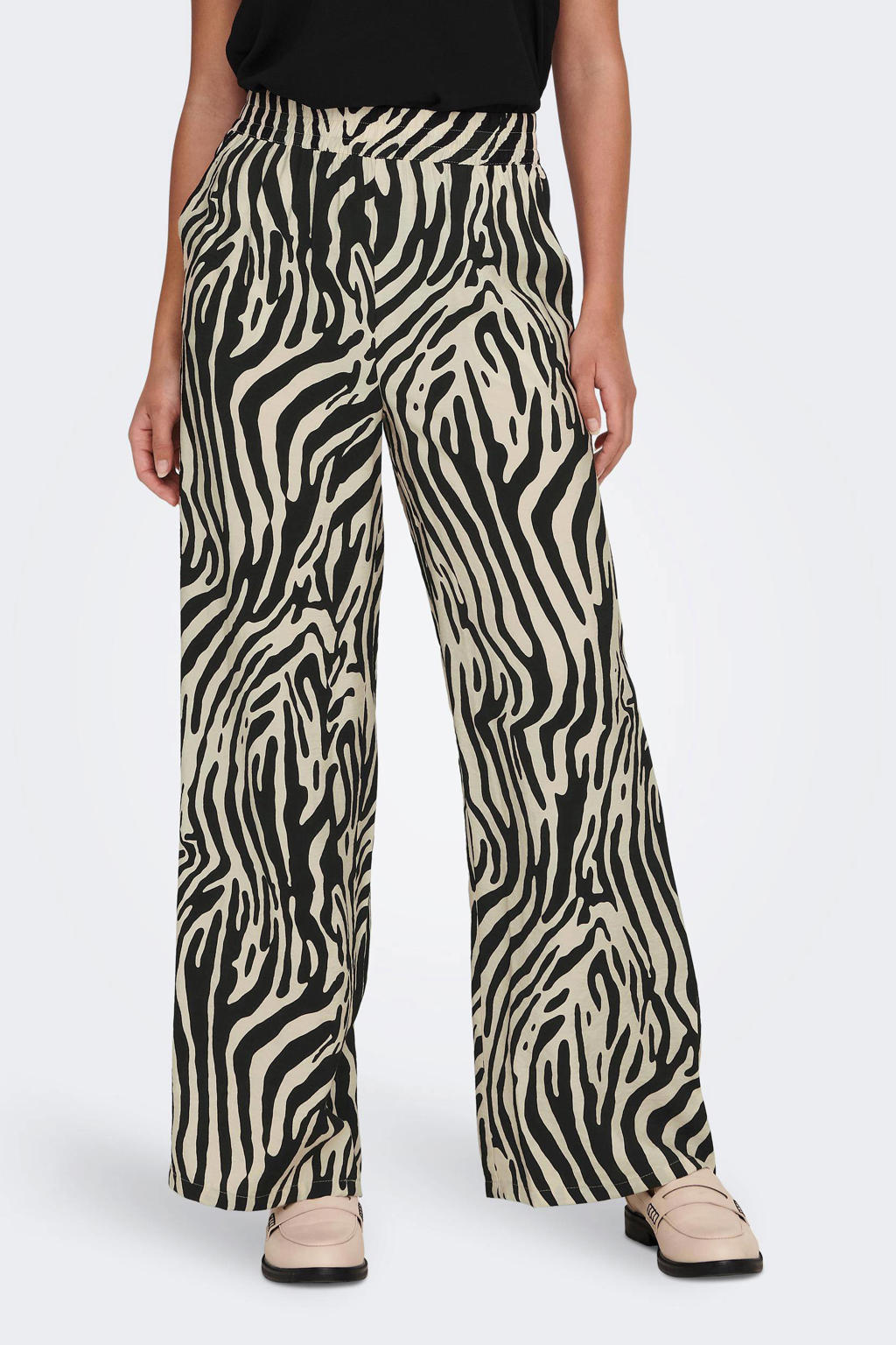 JDY wide leg broek JDYCAMILLE met zebraprint zand/zwart | wehkamp