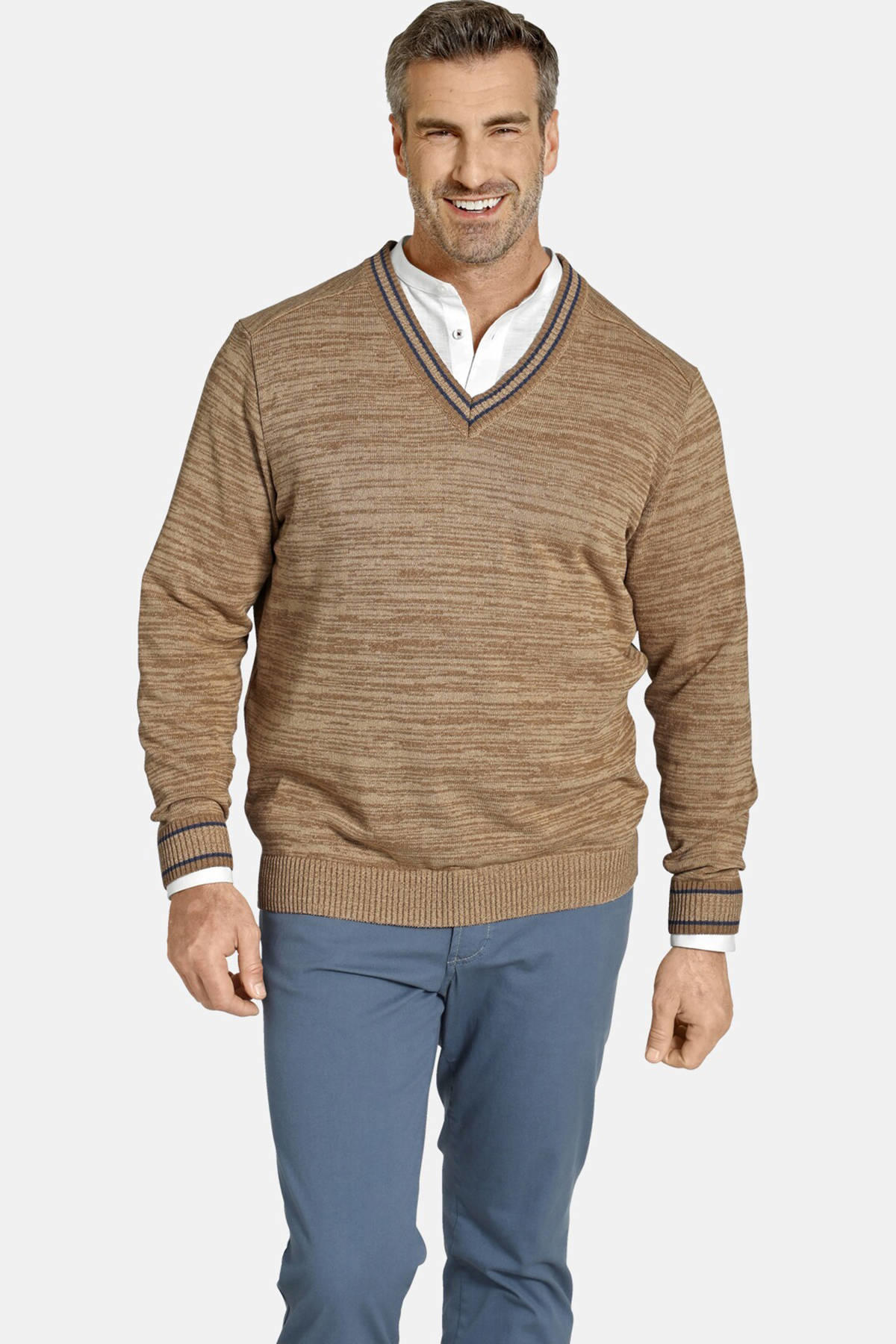 Charles Colby +FIT Collectie trui EARL QUINTON Plus Size lichtbruin ...