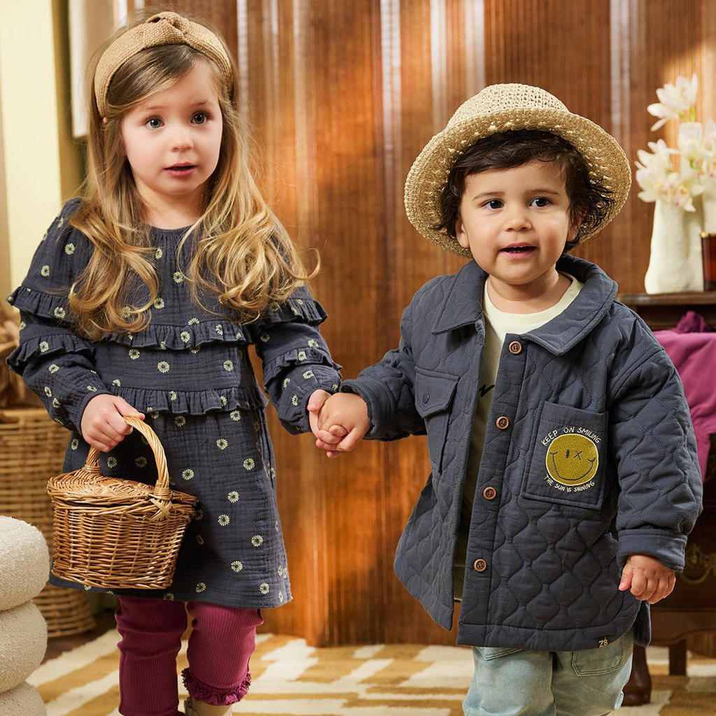 Z8 jurk Seya met all over print en ruches grijs | wehkamp