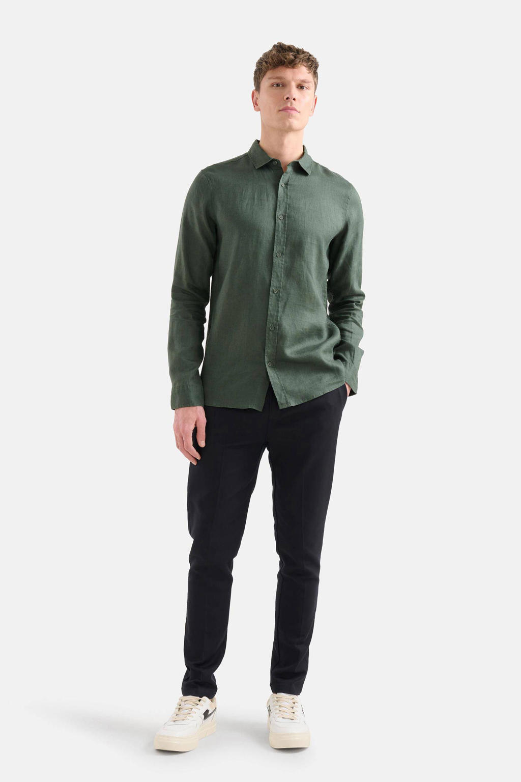 Shoeby linnen regular fit overhemd groen | wehkamp