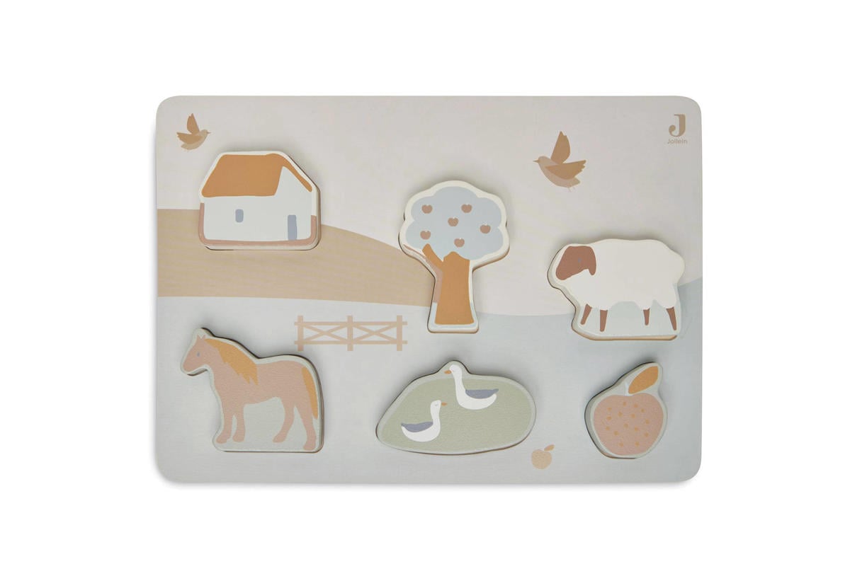 Jollein houten puzzel 28x10x2cm farm houten legpuzzel 6 stukjes | wehkamp