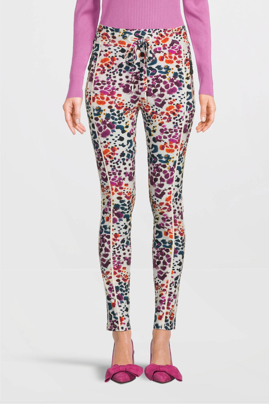 Jane Lushka slim fit broek Anabel van travelstof met zijstreep wit ...