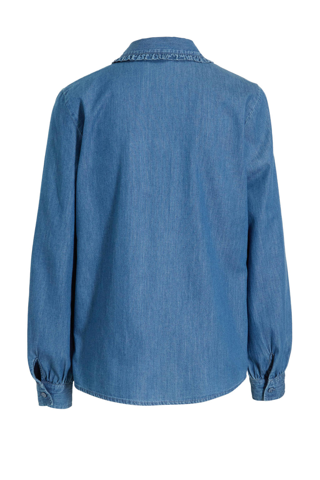 anytime denim blouse met peter pan kraag blauw | wehkamp