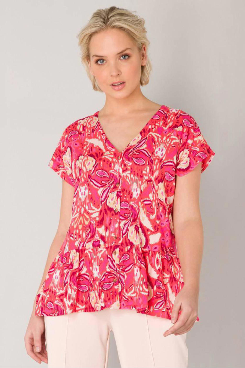 Yest top met all over print koraalrood | wehkamp