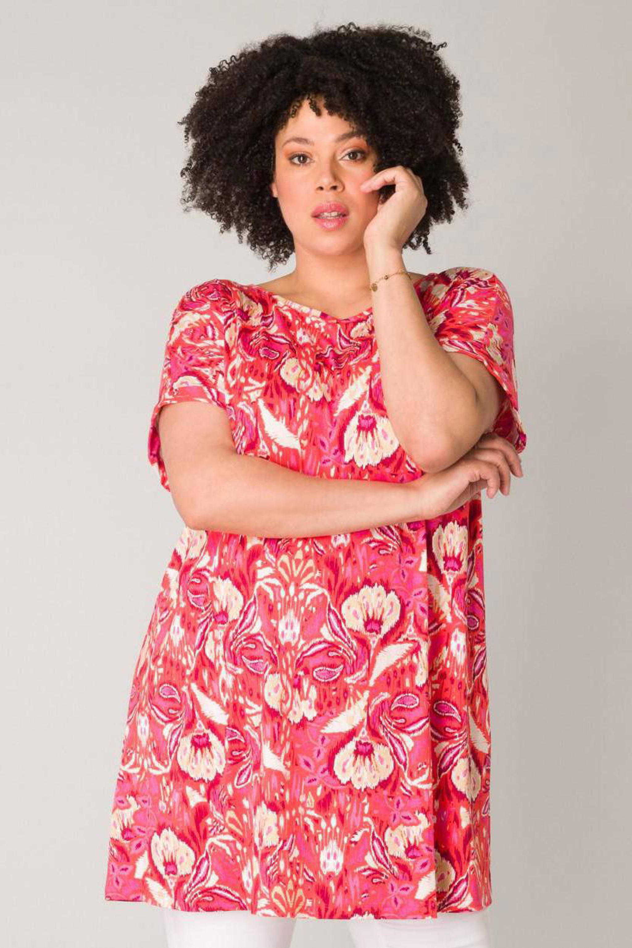 Yesta jersey tuniek met all over print koraalrood | wehkamp