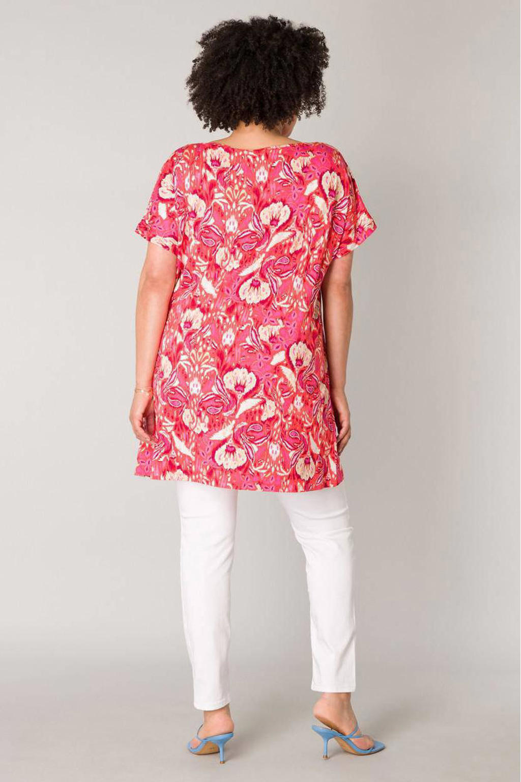 Yesta jersey tuniek met all over print koraalrood | wehkamp