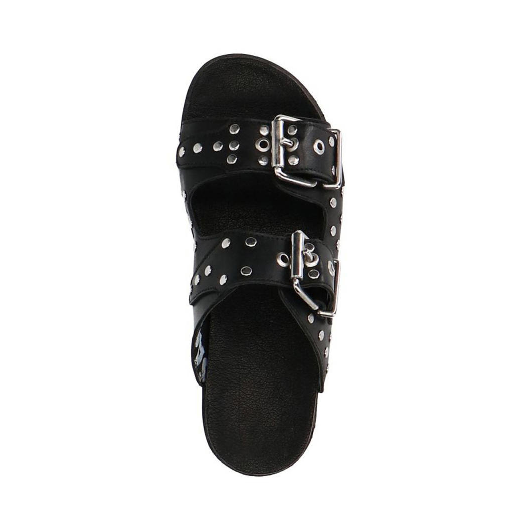 Sacha leren slippers met studs zwart | wehkamp