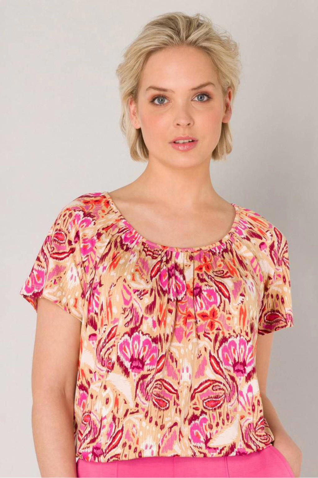 Yest top met all over print camel/rood/roze | wehkamp