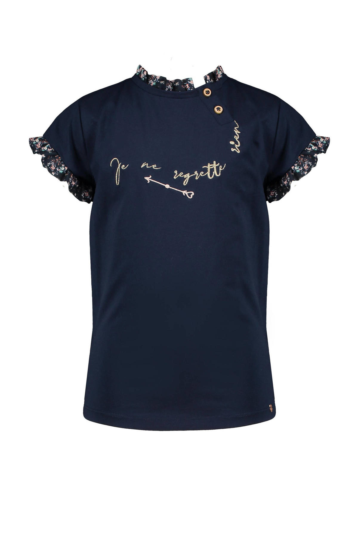 NONO T-shirt Kimy met tekst en kant donkerblauw | wehkamp