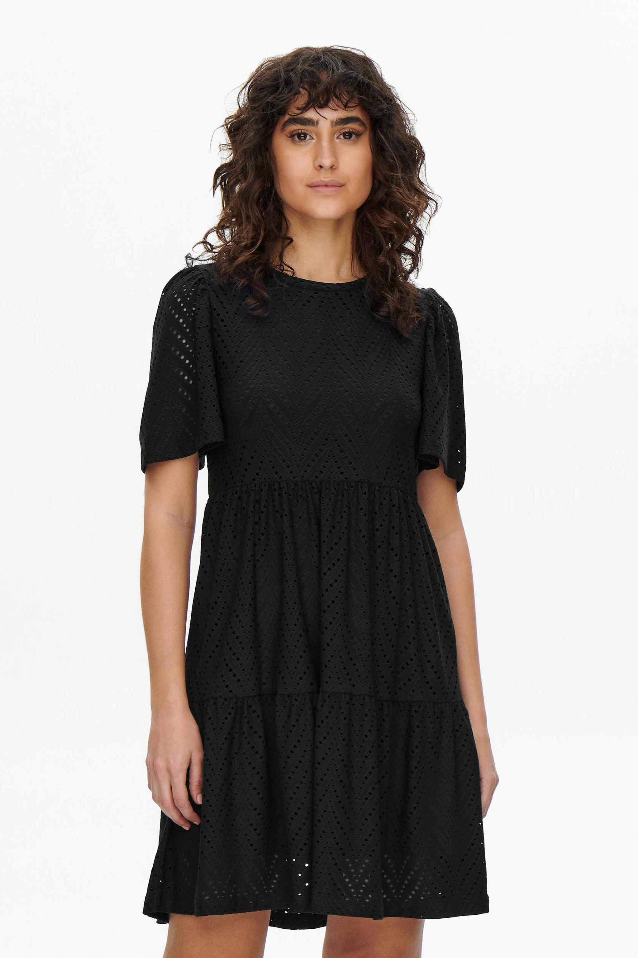 JDY trapeze jurk JDYCARLA met volant zwart | wehkamp