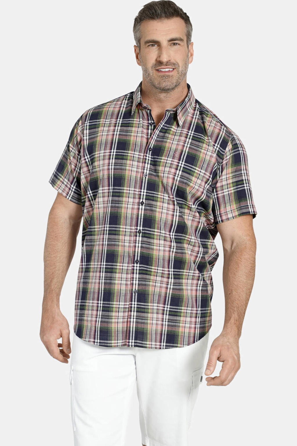 Charles Colby geruit regular fit overhemd DUKE LOGAN Plus Size roze ...