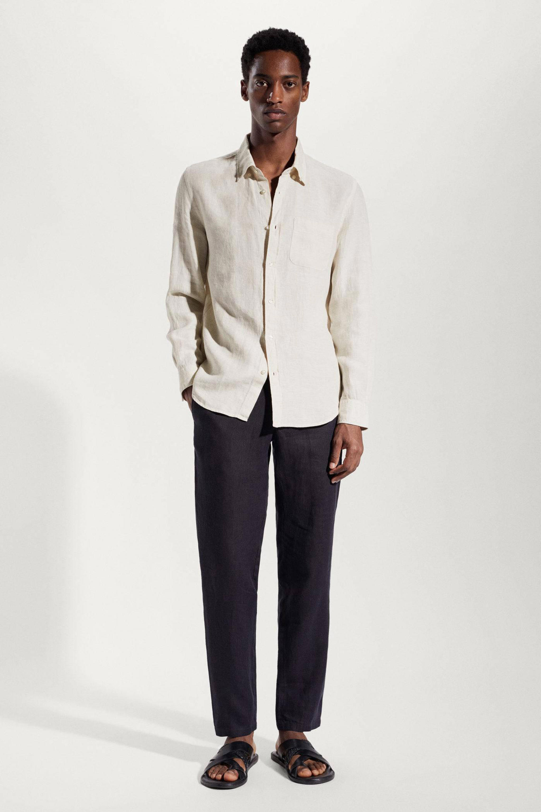 Mango Man linnen slim fit overhemd pastelbruin | wehkamp