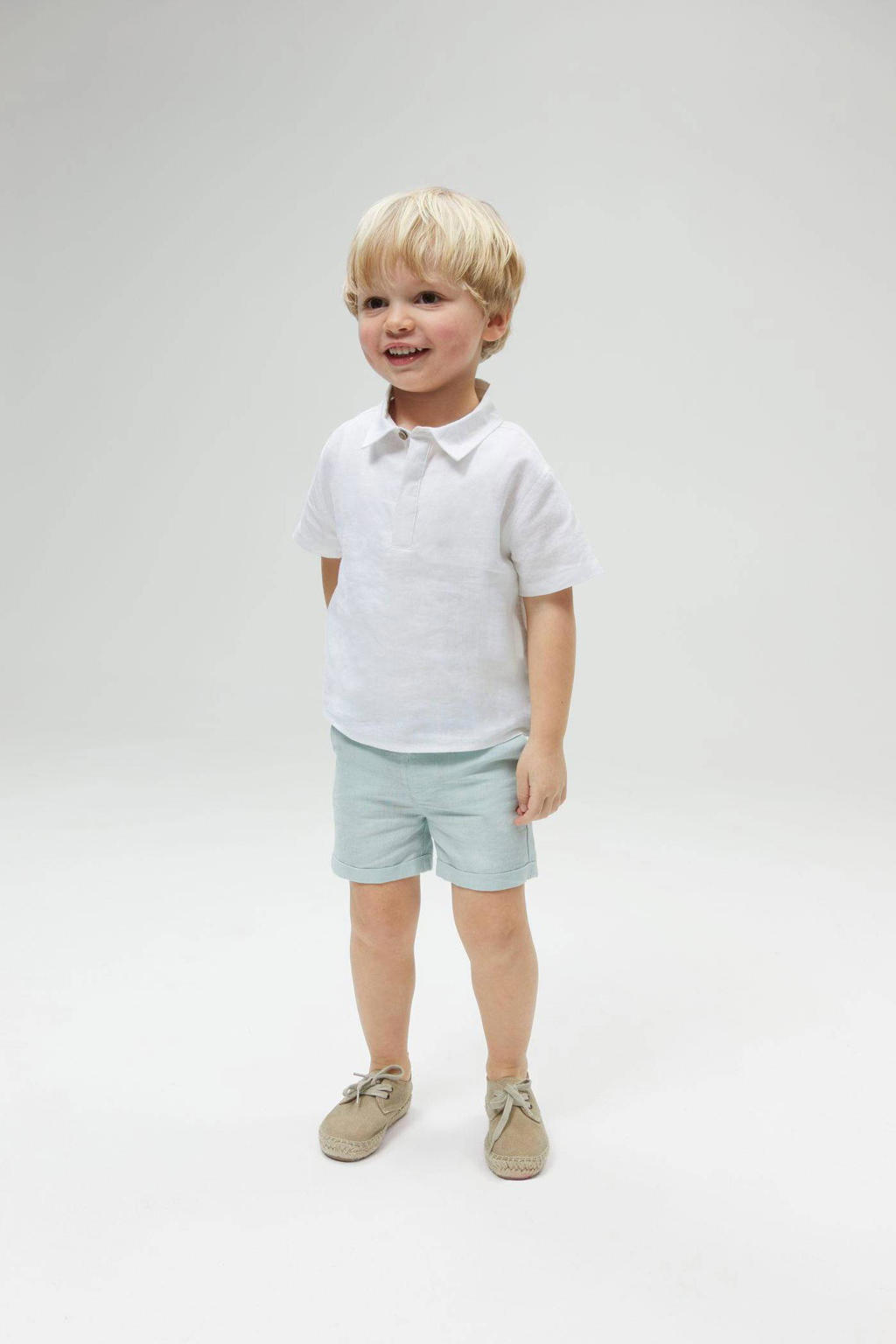 Mango Kids short met linnen pastelgroen | wehkamp