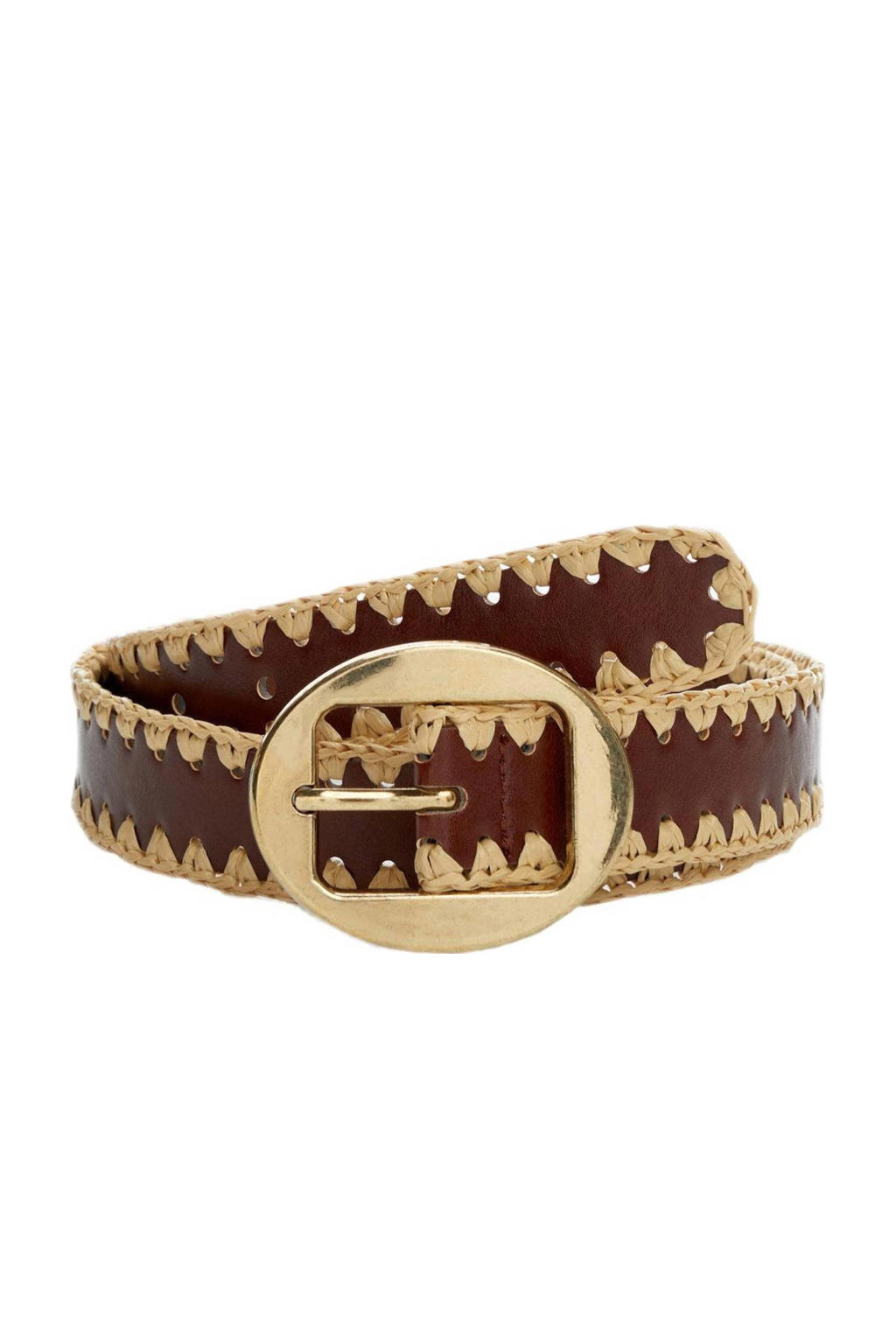 Mango riem met sierstiksels bruin | wehkamp