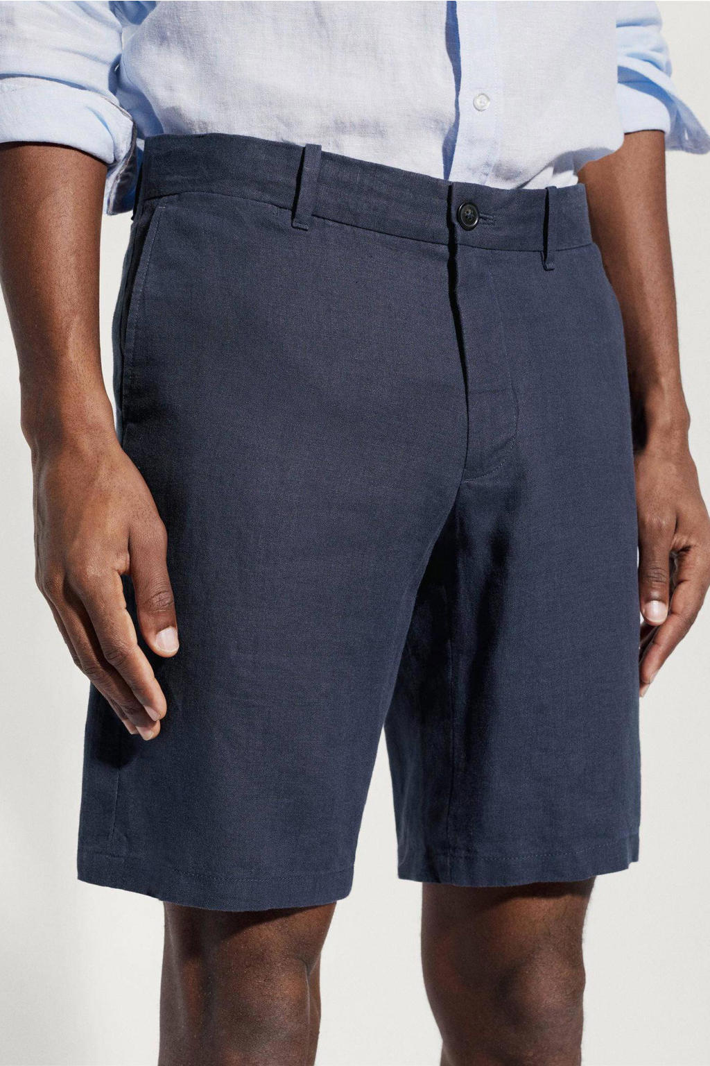 Mango Man linnen slim fit short marine blauw | wehkamp