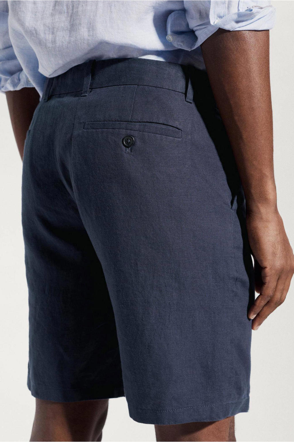 Mango Man linnen slim fit short marine blauw | wehkamp