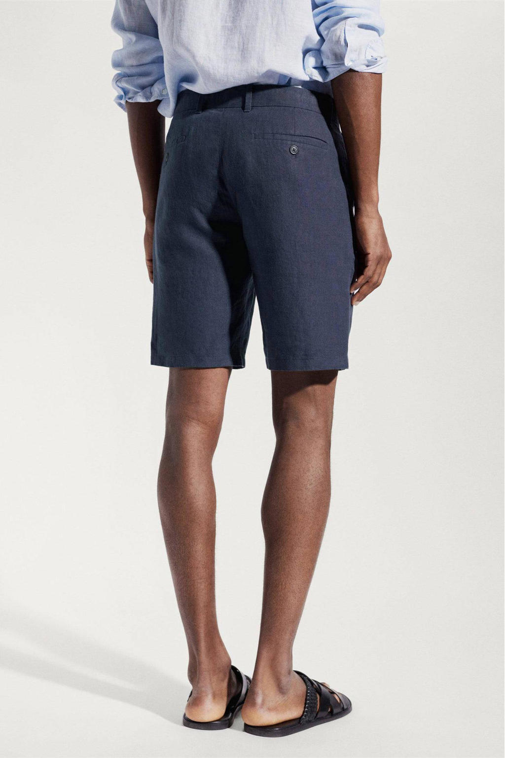 Mango Man linnen slim fit short marine blauw | wehkamp