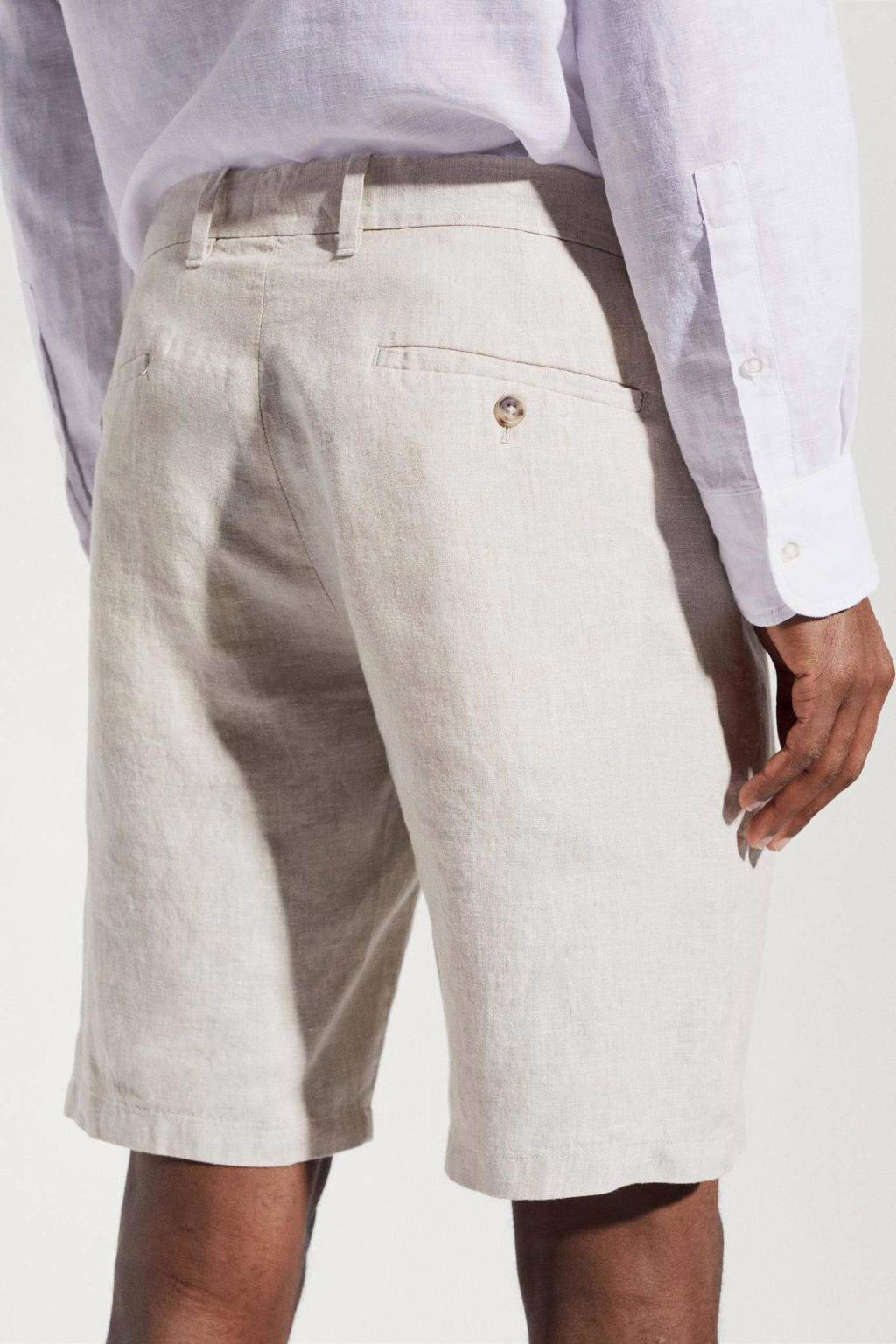 Mango Man linnen slim fit short licht beige | wehkamp