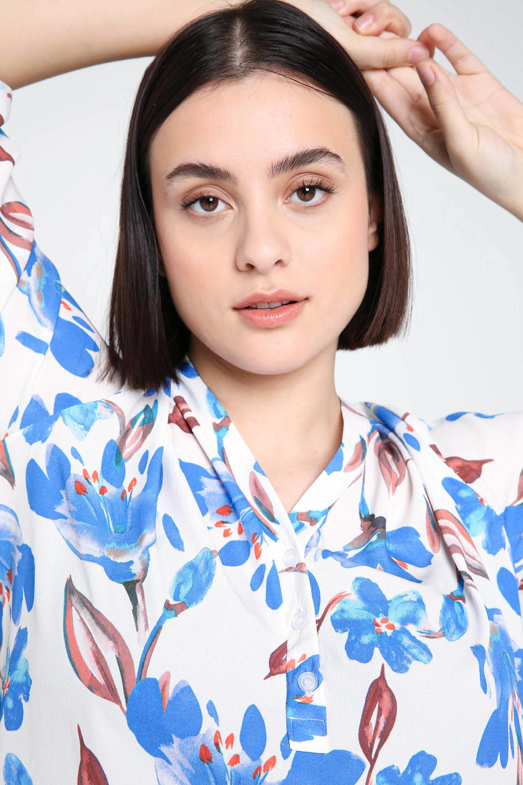Cassis Blousetop Met All Over Print Ecru Blauw Wehkamp