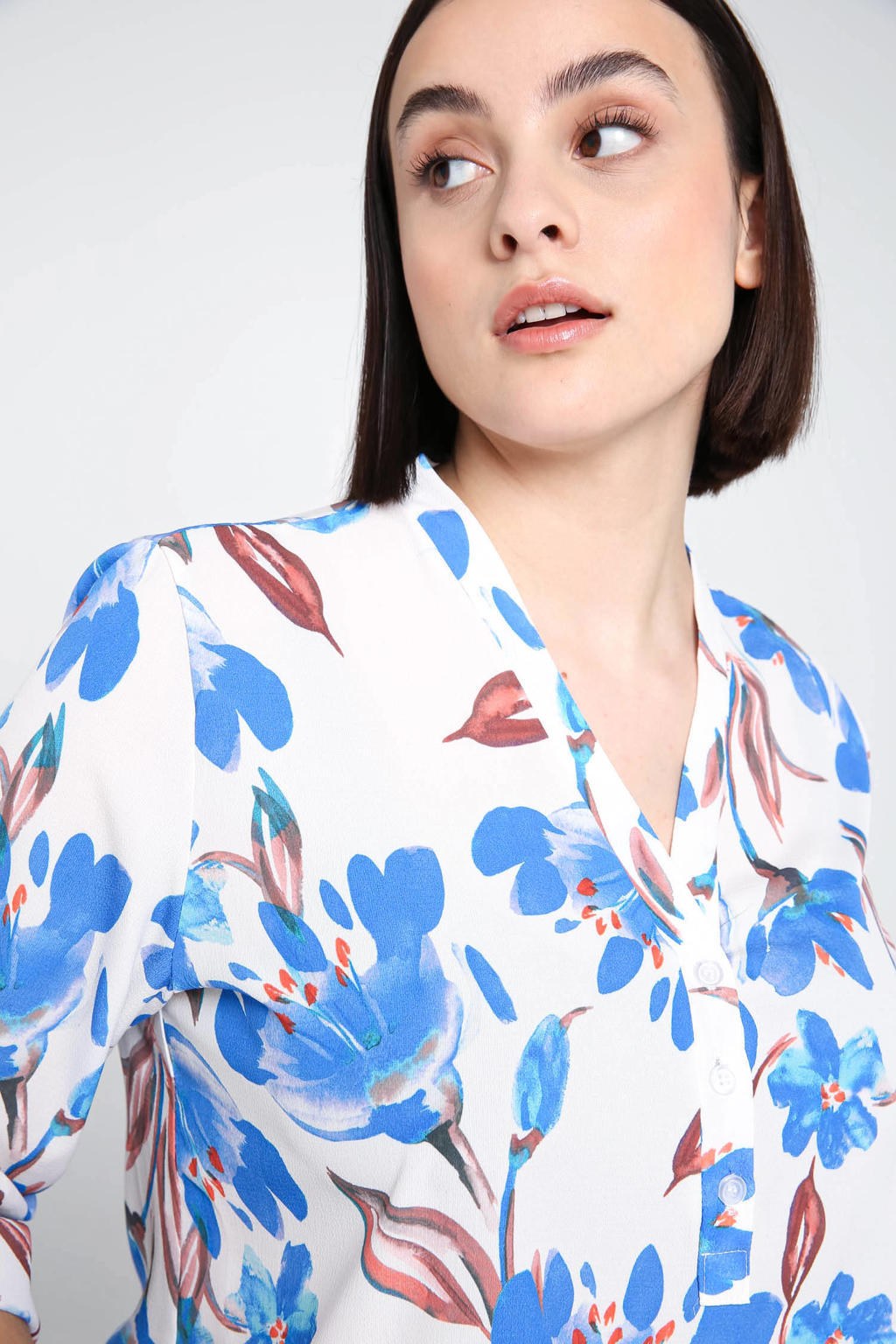 Cassis Blousetop Met All Over Print Ecru Blauw Wehkamp